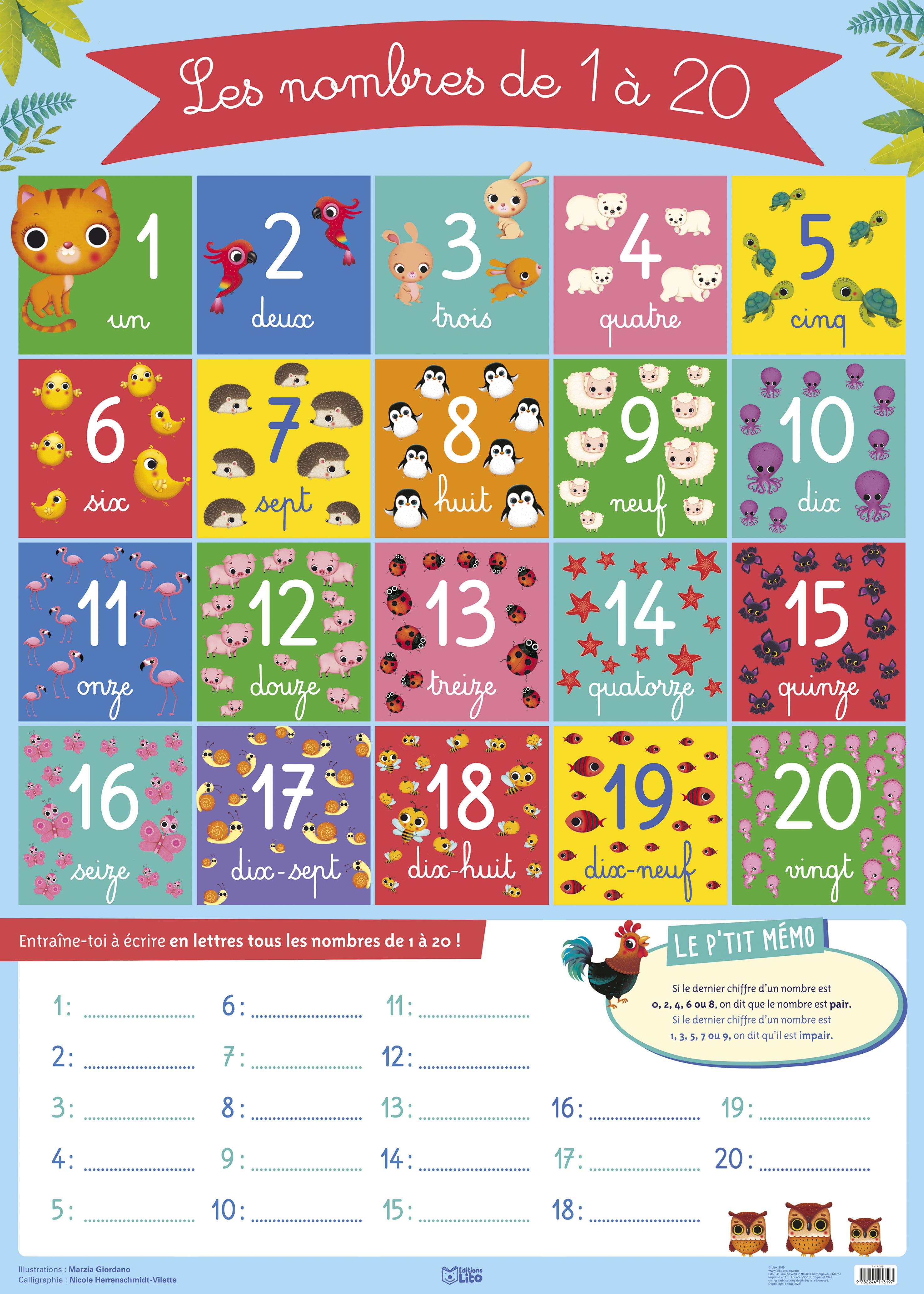 POSTER LES NOMBRES DE 1 A 20 | Pichon
